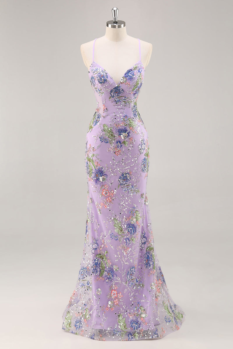 Queendancer Women Sparkly Lilac Long Beaded Prom Dress with Sequins ...