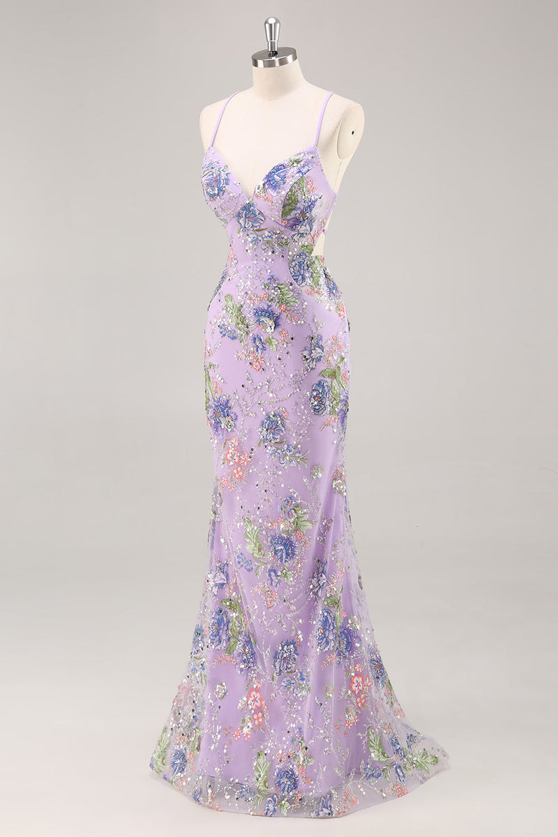 Queendancer Women Sparkly Lilac Long Beaded Prom Dress with Sequins ...