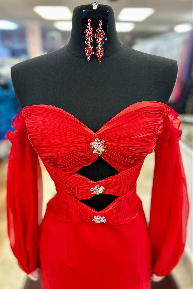 Queendancer Women Sparkly Red Prom Dress with Slit Mermaid Off The ...