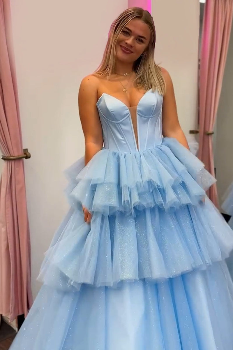 Queendancer Women Princess Blue Corset Prom Dress Tulle A Line ...