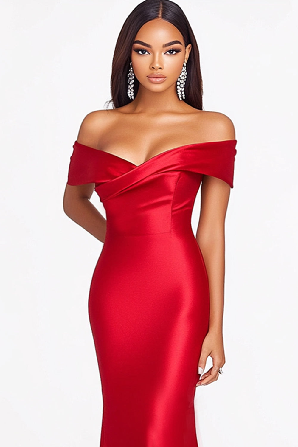 Queendancer Women Elegant Red Satin Formal Dress Mermaid Off the ...