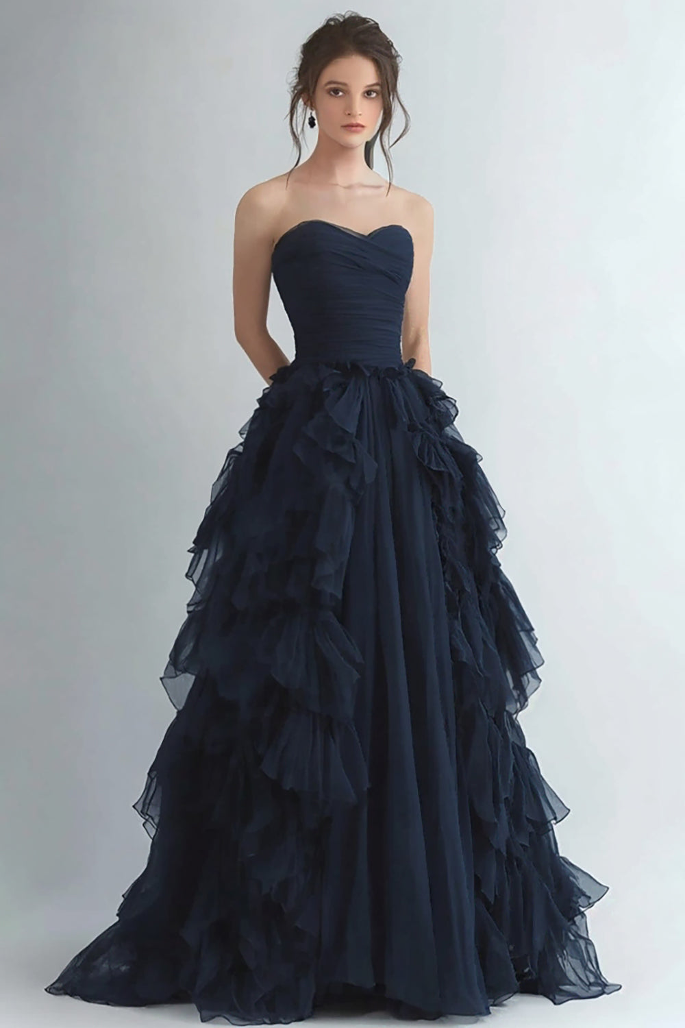 Queendancer Women Navy Tulle Formal Dress Ball Gown Sweetheart Tiered ...