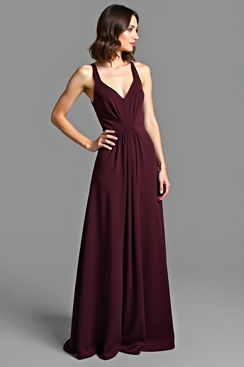 Queendancer Women Long Cabernet A Line Formal Dress Ruched V-Neck ...