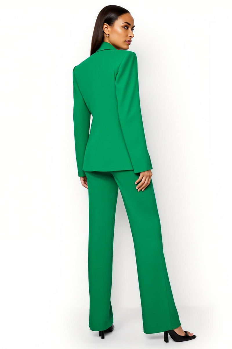 Queendancer Women Dark Green Notched Lapel Satin 2 Piece Wide Leg Prom ...