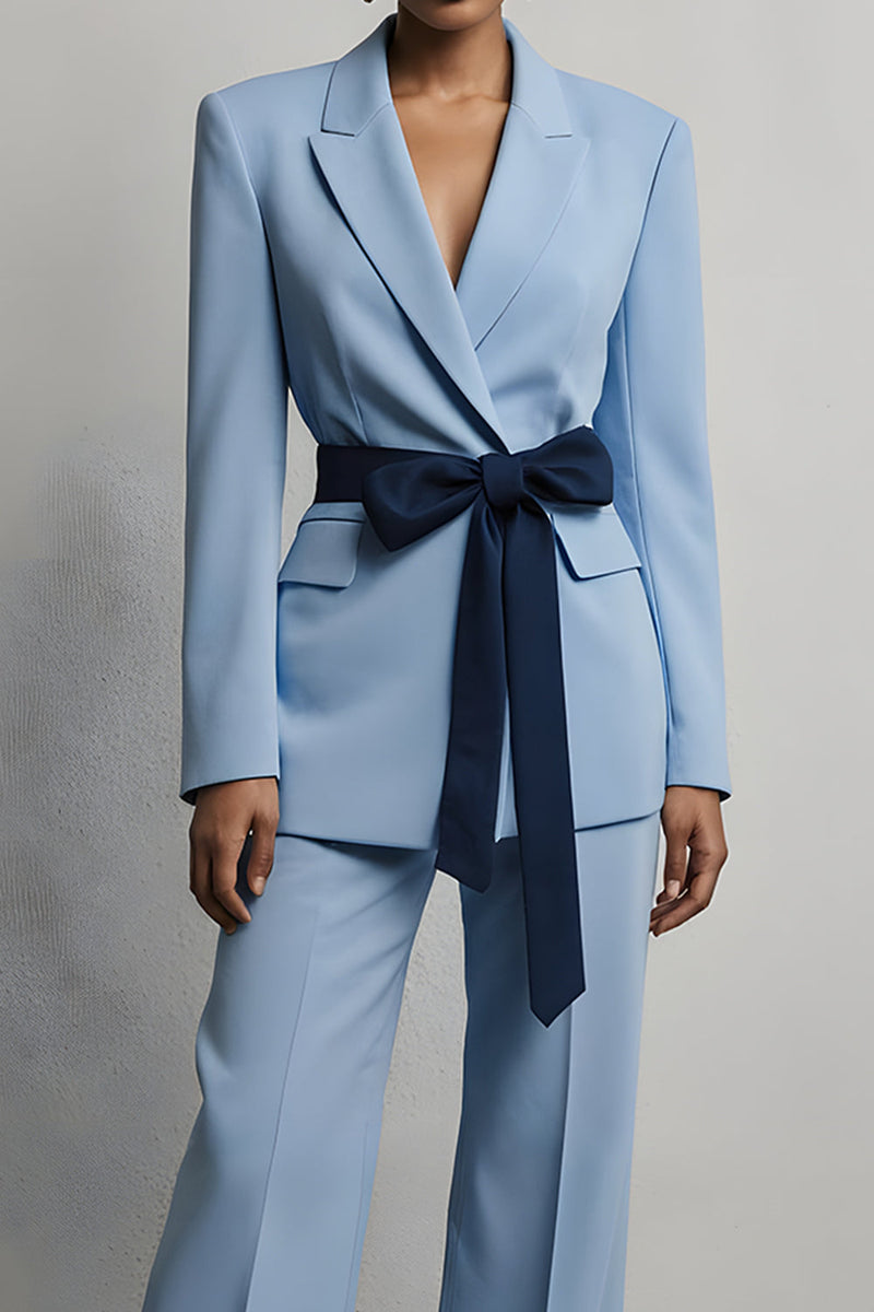 Queendancer Women Light Blue 2 Piece Long Sleeves Business Suits with ...