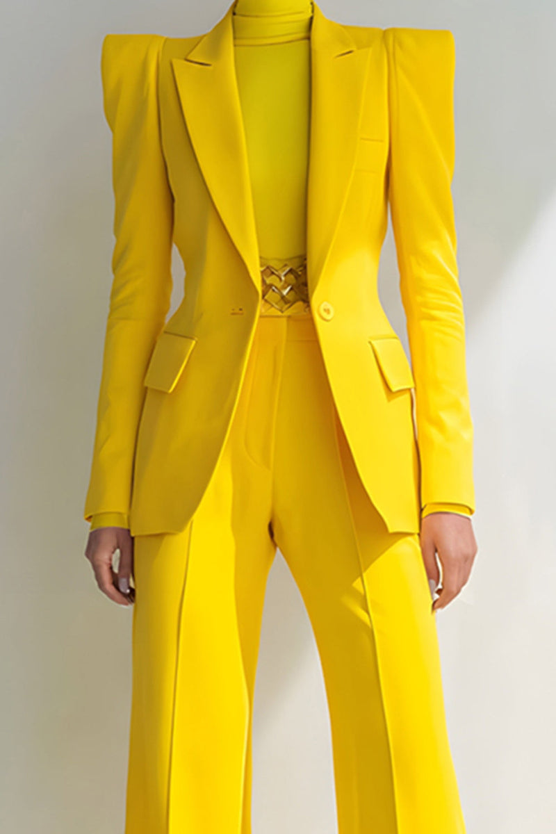 Queendancer Women Yellow 2 Piece Prom Suits with Sleeves Wide Leg One ...