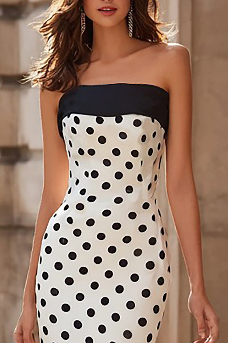 Queendancer Women Black and White Mermaid Long Polka Dots Prom Dress ...