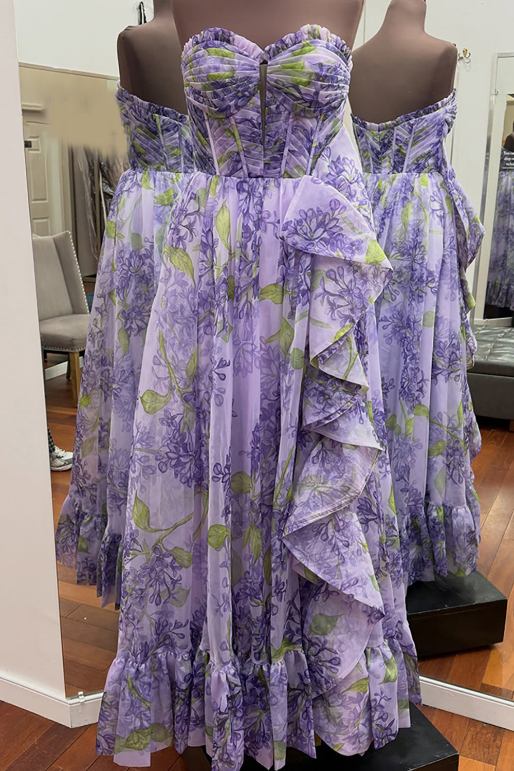 Queendancer Women Purple Long Corset Prom Dress with Ruffles Sweetheart ...