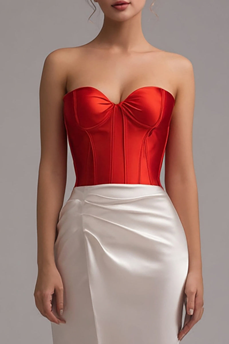 Queendancer Women Red and White Satin Corset Long Formal Dress with ...