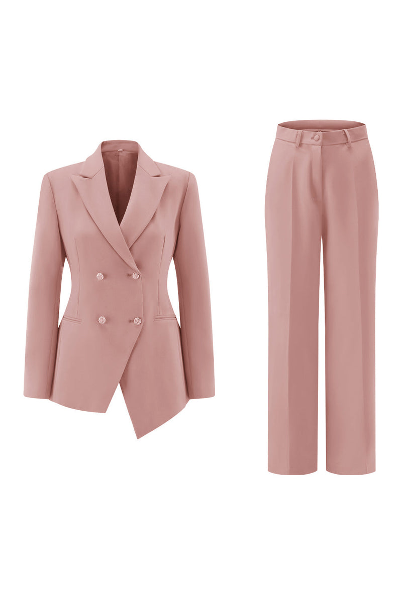 Queendancer Women Fuchsia 2 Piece Women Prom Suits Peak Lapel Double ...