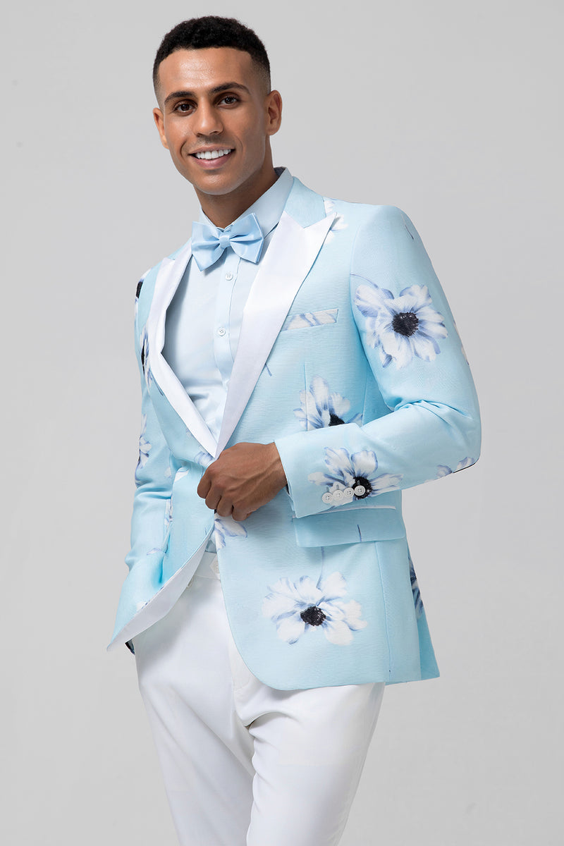 Queendancer Men Light Blue 2 Piece Prom Suits Peak Lapel Floral One ...
