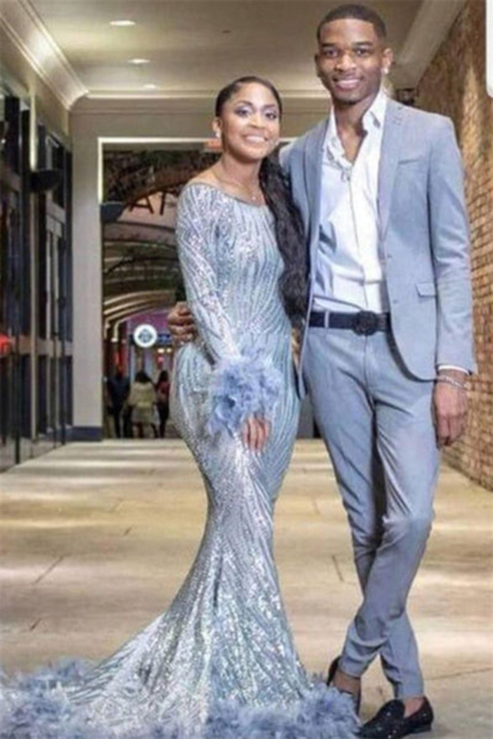 Queendancer Men Grey Blue Prom Suits with Notched Lapel 2 Piece Single ...