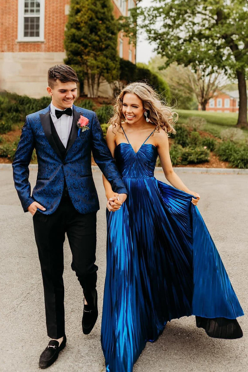 Queendancer Men Dark Navy 3 Piece Prom Suits Peak Lapel One Button ...