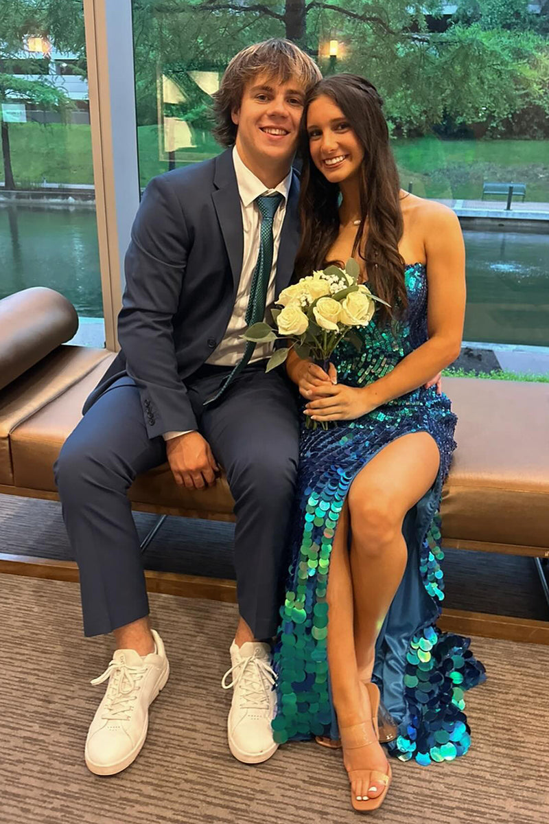 Queendancer Men Dark Navy 2 Piece Prom Suits Notched Lapel One Button ...