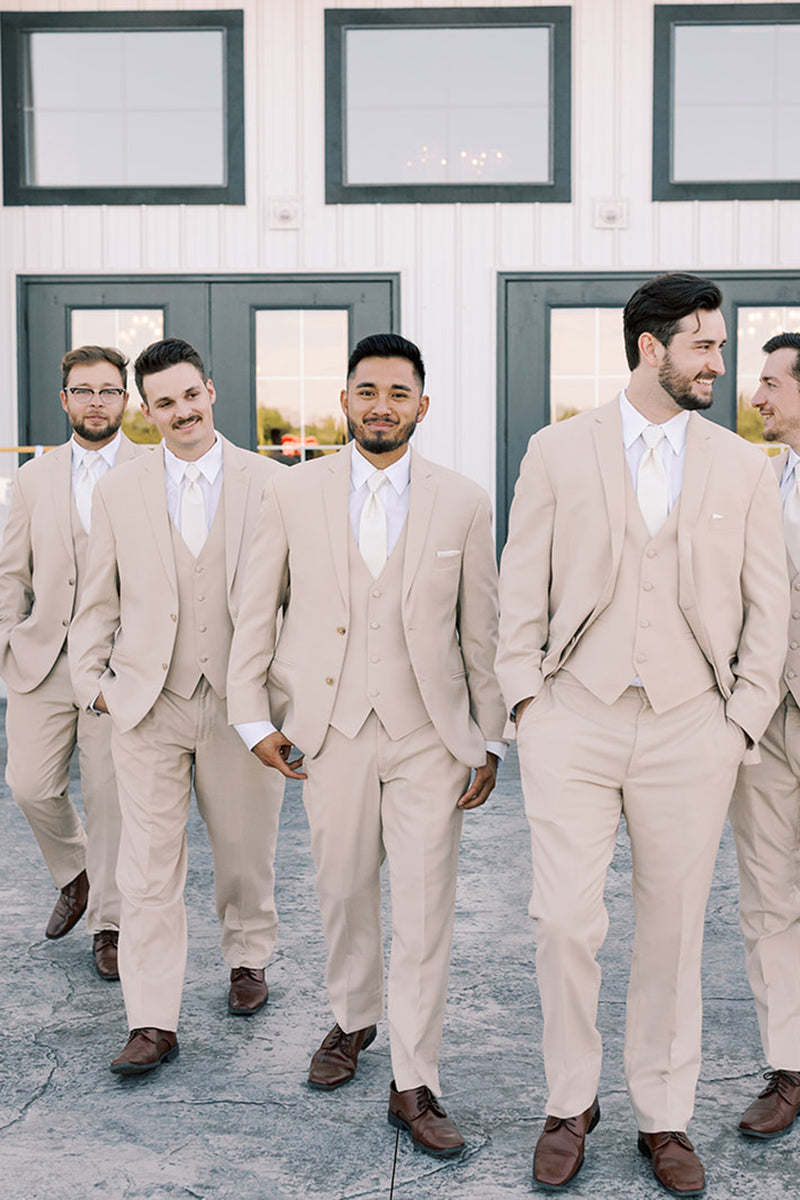 Queendancer Men Ivory Wedding Suits Notched Lapel Single Breasted 3 ...