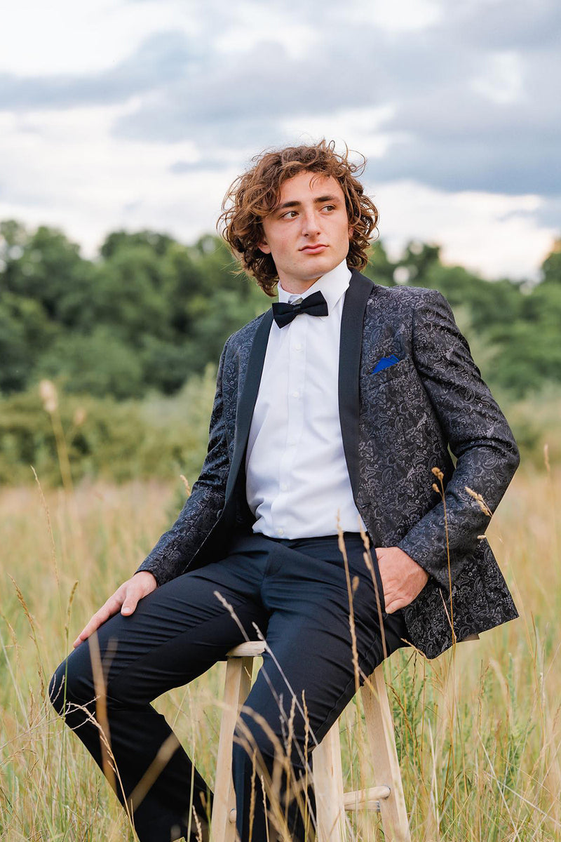 Queendancer Men Shawl Lapel Prom Suits Black Single Breasted Jacquard 2 ...