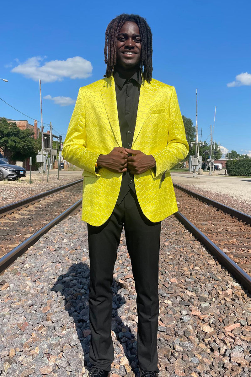 Queendancer Men Yellow 2 Piece Prom Suits Notched Lapel One Button ...