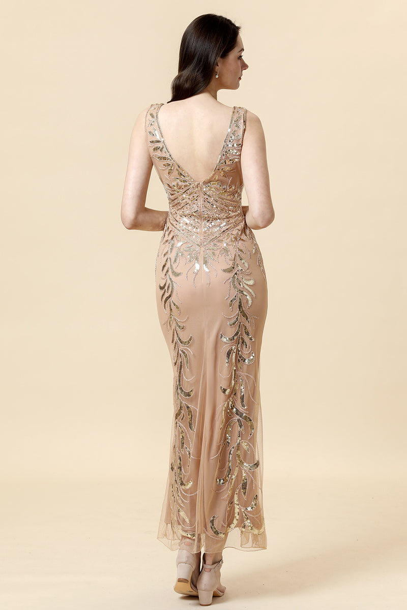 Queendancer Women Formal Dress Champagne Sequin Long 1920s Gatsby Dress ...