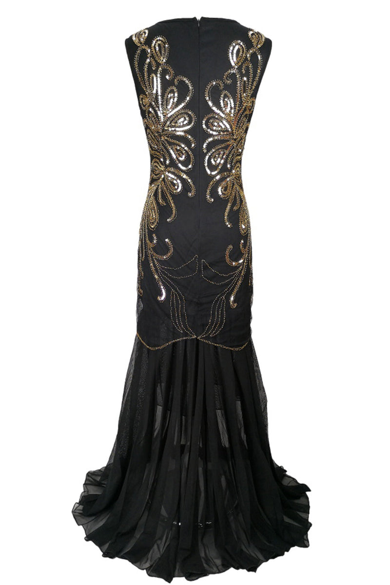 Queendancer Women Flapper Dress Sequin Gold Long 1920s Dress with ...