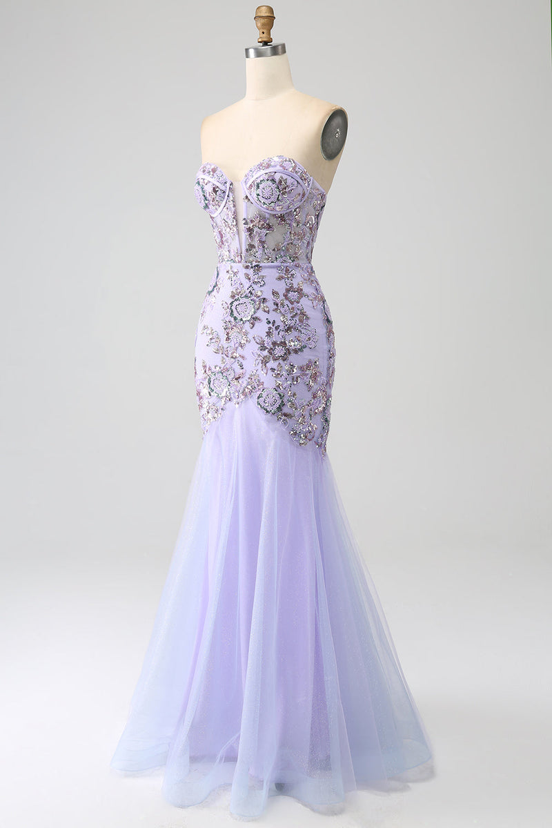 Queendancer Women Corset Prom Dress with Beading Mermaid Strapless ...