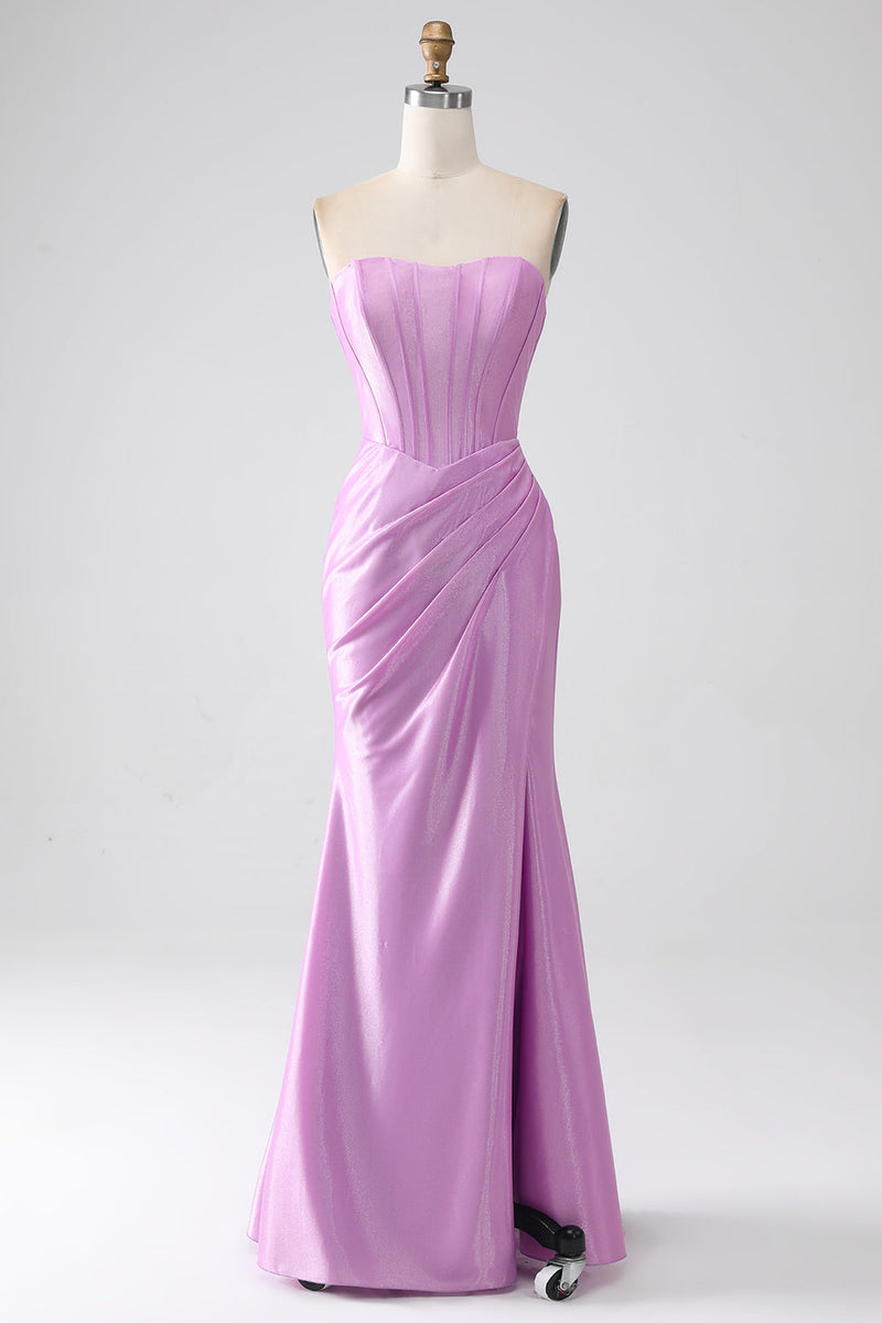 Queendancer Women Corset Prom Dress with Pleated Strapless Purple ...
